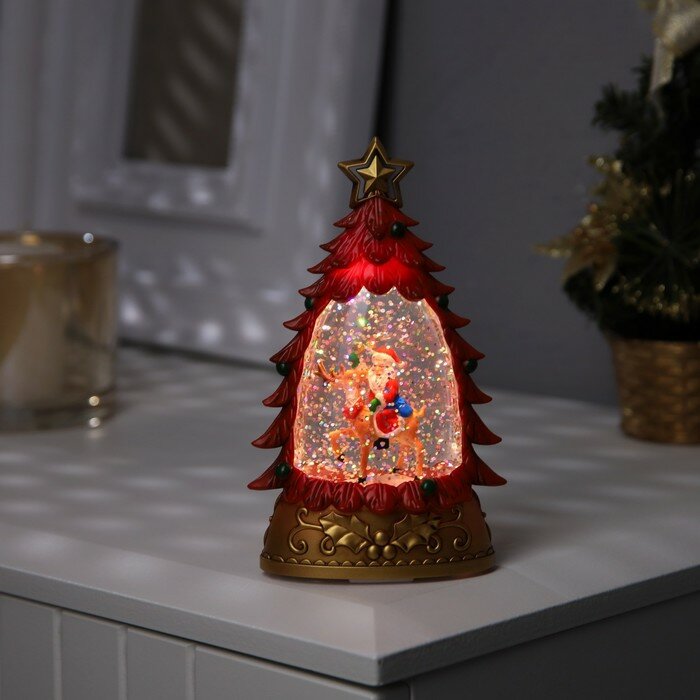 Светодиодная фигура «Дед Мороз на олене» 9×15×4 см, пластик, от батареек АААх2, свечение тёплое белое