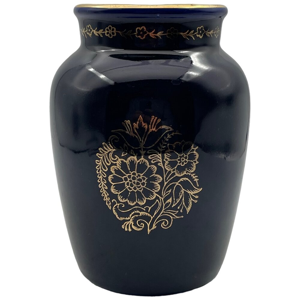 Ваза "Золотой букет", 15 см, фарфор, кобальт, позолота, роспись, 1960-1970 гг, ЛФЗ, СССР