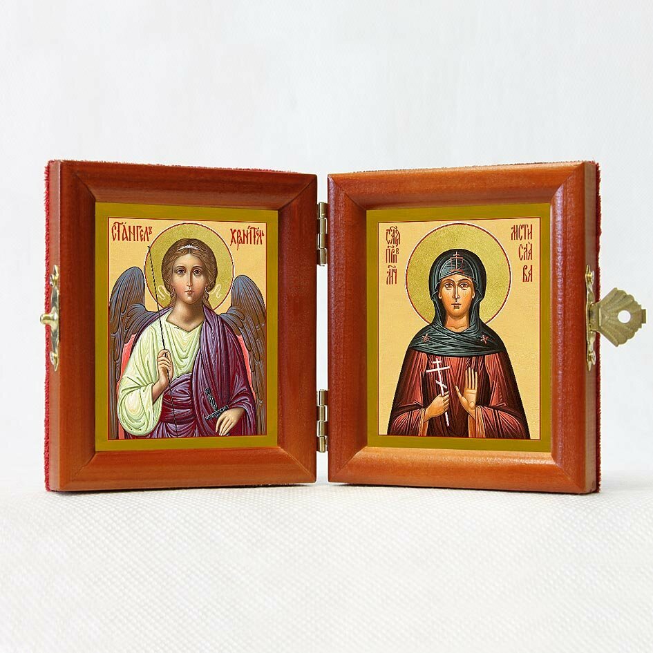 Складень именной "Преподобномученица Мстислава (Фокина) - Ангел Хранитель", из двух икон 8*9,5 см