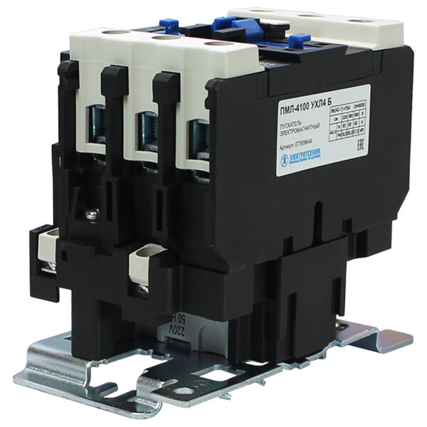 Пускатель электромагнитный ПМЛ-4100 УХЛ4 Б, 220В/50Гц, 1р+1з, 63А, нереверсивный, без реле, IP00 (ЭТ), ET509649, ПО Электротехник