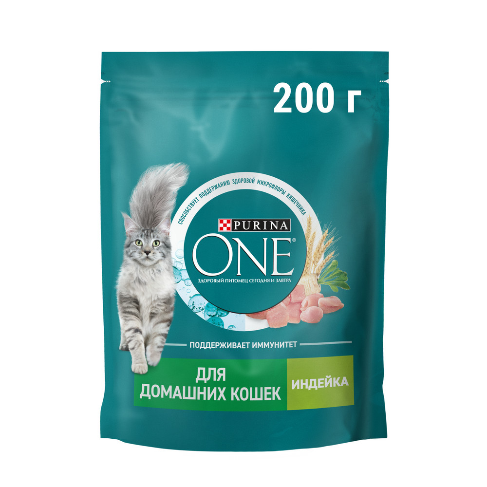 Корм сухой для взрослых кошек PURINA ONE Housecat с индейкой и цельными злаками, 200г
