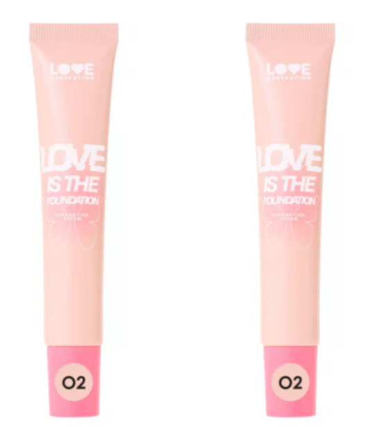 Тональный крем Love Generation Love is the Foundation, тон 02 светлый бежевый, 30 мл, 2 шт