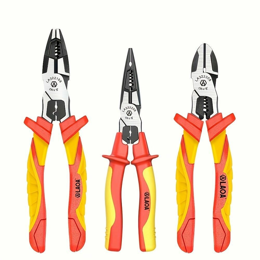 Набор из 3-х предметов: изолированные острогубцы, кусачки, диагональные плоскогубцы, сертифицированы на сопротивление напряжению 1000 В, LAOA