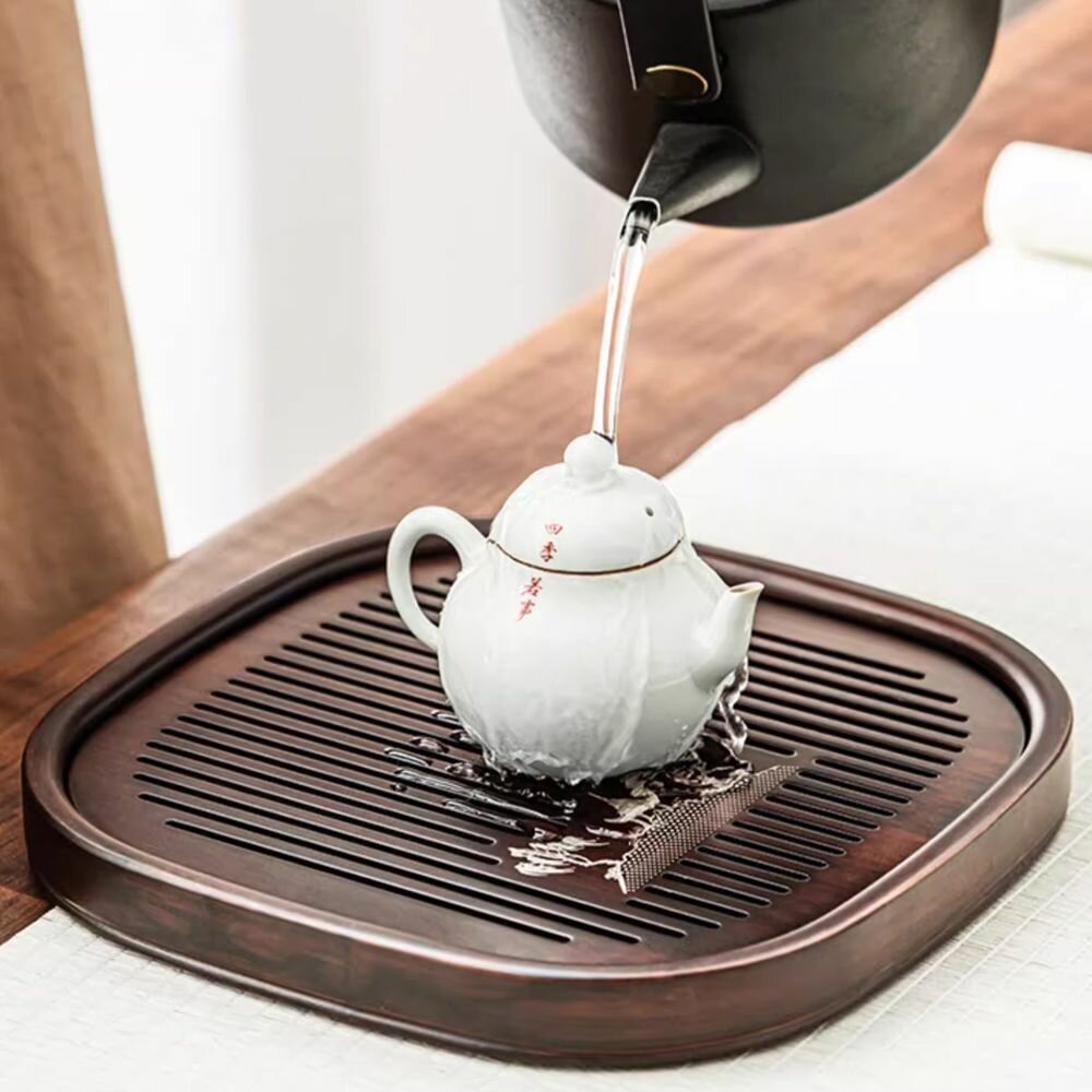 Чабань из бамбука для чайной церемонии с поддоном удобная и практичная доска для заваривания и сервировки чая