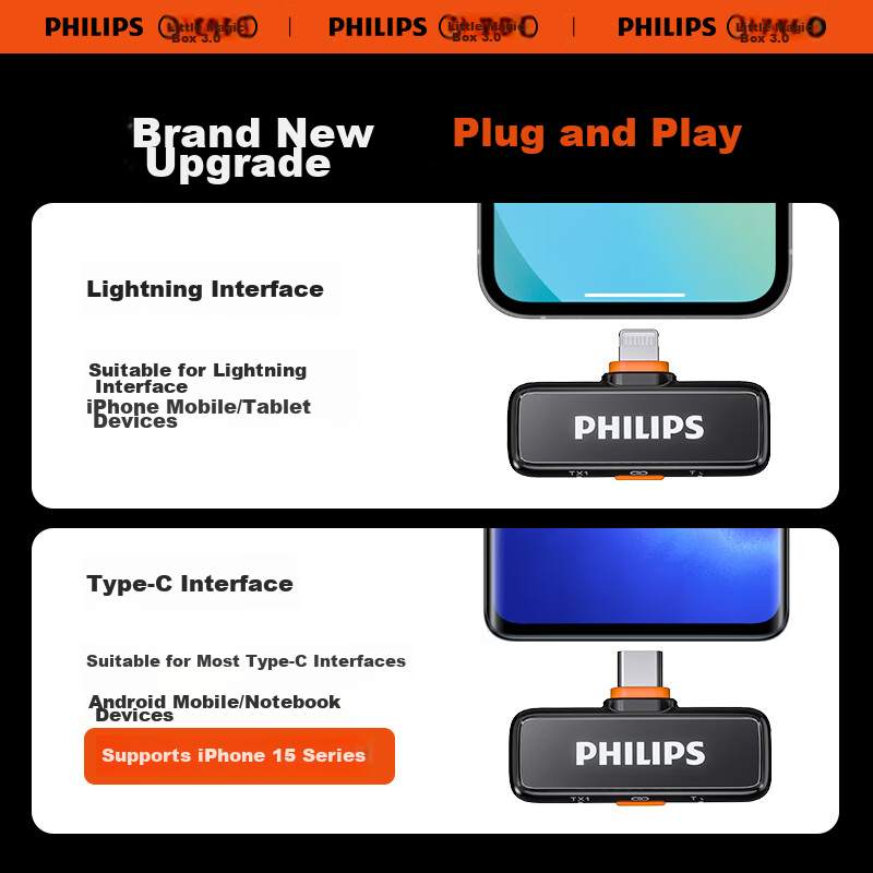 PHILIPS беспроводной лавалерный микрофон с разъемом Lightning умная шумоподавление для стримеров влогеров на открытом