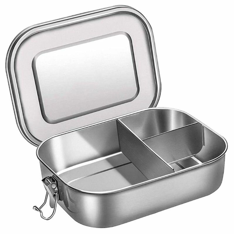 Контейнер для обеда Bento Box из нержавеющей стали емкостью 1,4 л с 3 отделениями сэндвичей и двух сторон