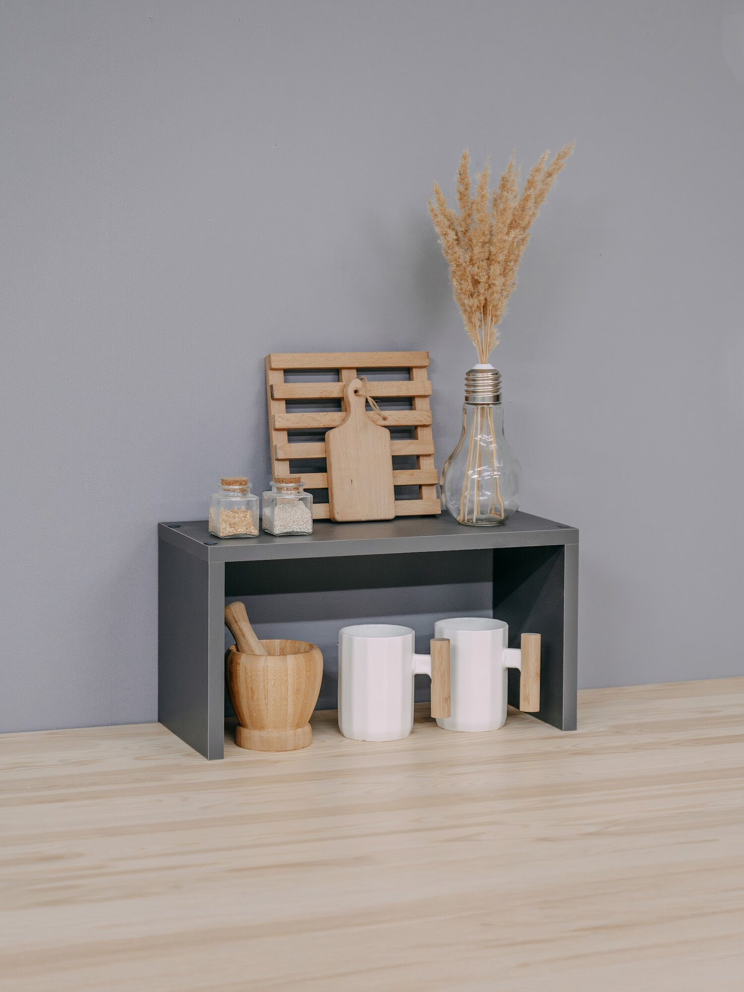 Полка настольная для кухни, для ванной деревянная, подставка для специй на стол 40*22*18 см