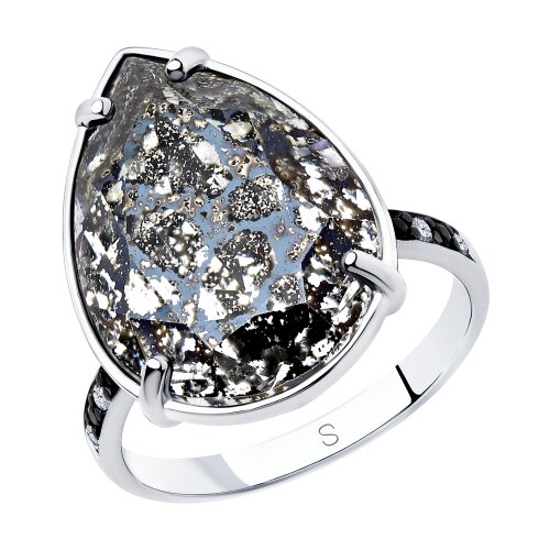 Перстень, серебро, 925 проба, родирование, кристаллы Swarovski