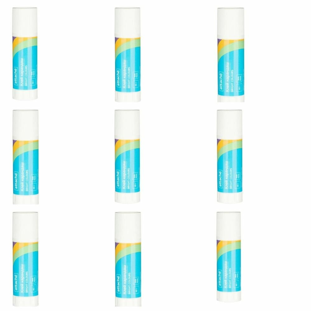 Attache Клей-карандаш Bright colours, 40 г - 9 шт