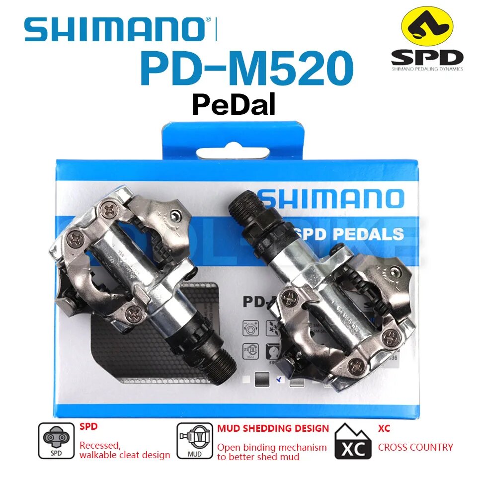 Педали SHIMANO SPD M520 M540 серебристые/черные/белые M520 Silver