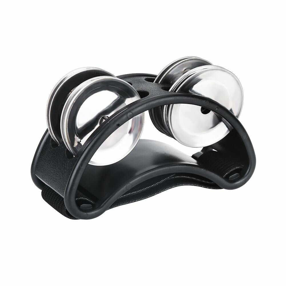 Металлический ударный инструмент-бубен с колокольчиками, черный цвет, цельный (1 шт.)