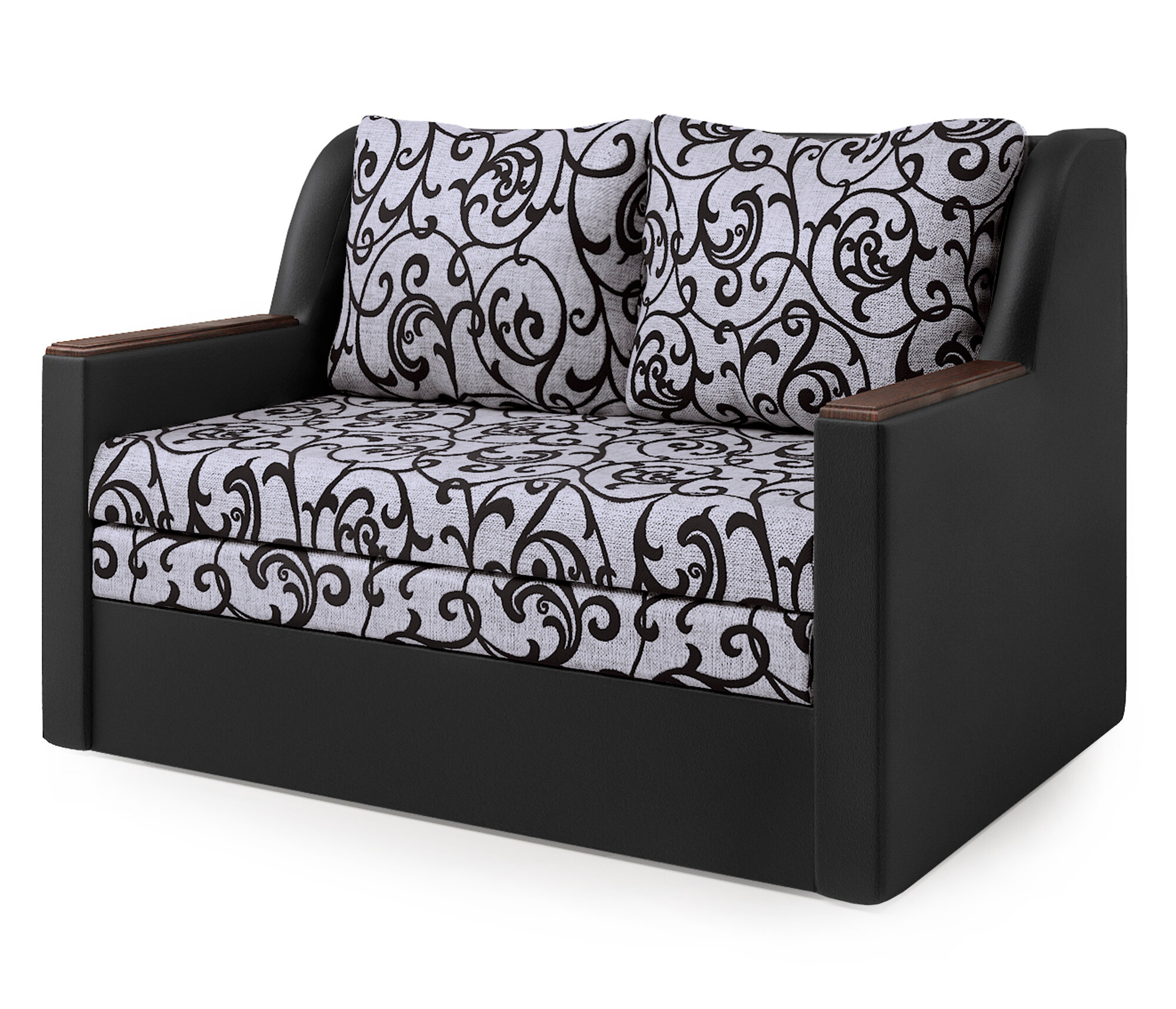 Диван-кровать Шарм-Дизайн Дуэт 122х190 см, диван раскладной, прямой, экокожа черный и узоры