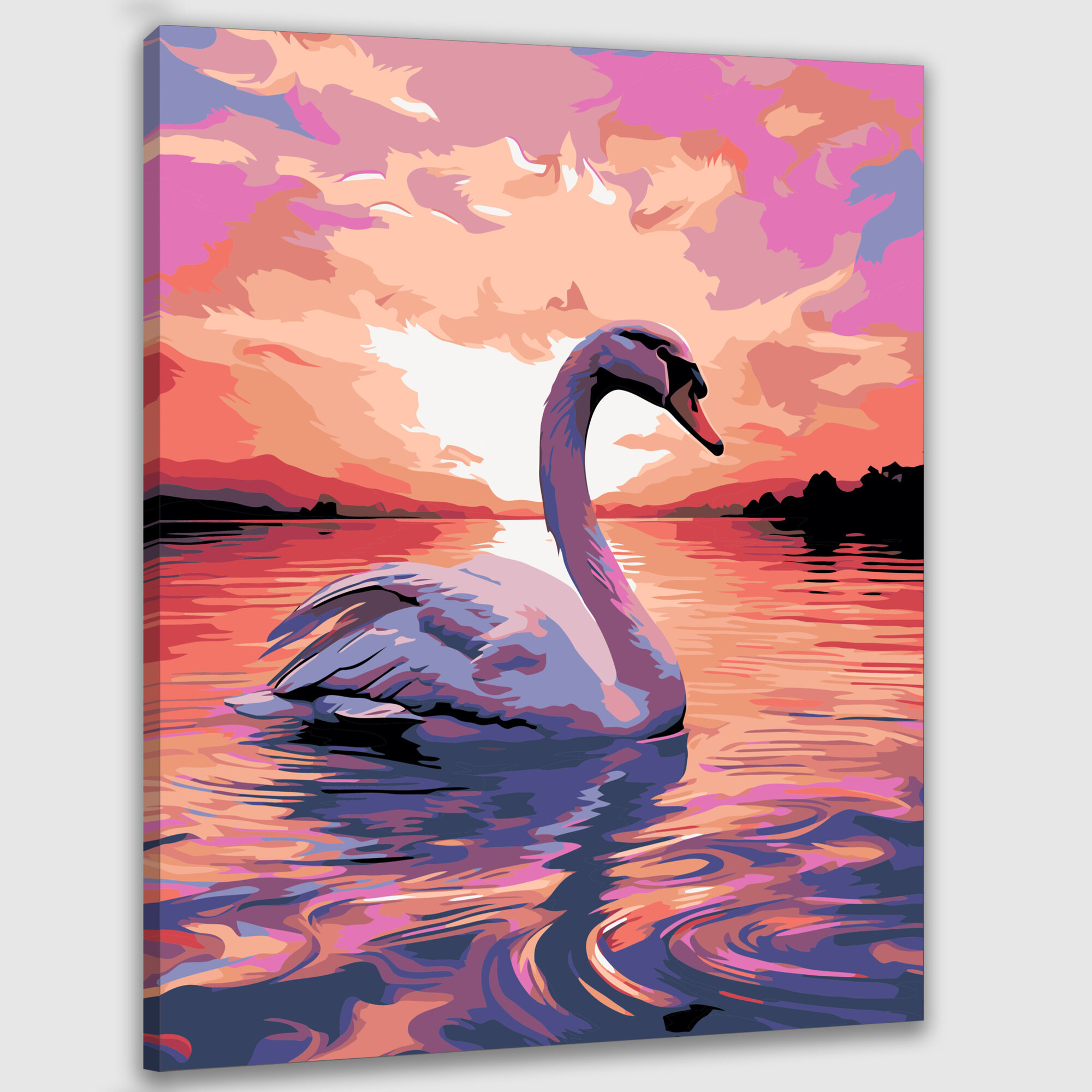 Картина по номерам 40x50 см, гусь, озеро, закат, цвета, перья, блеск, лучи, вода, отражение, глубина, гармония