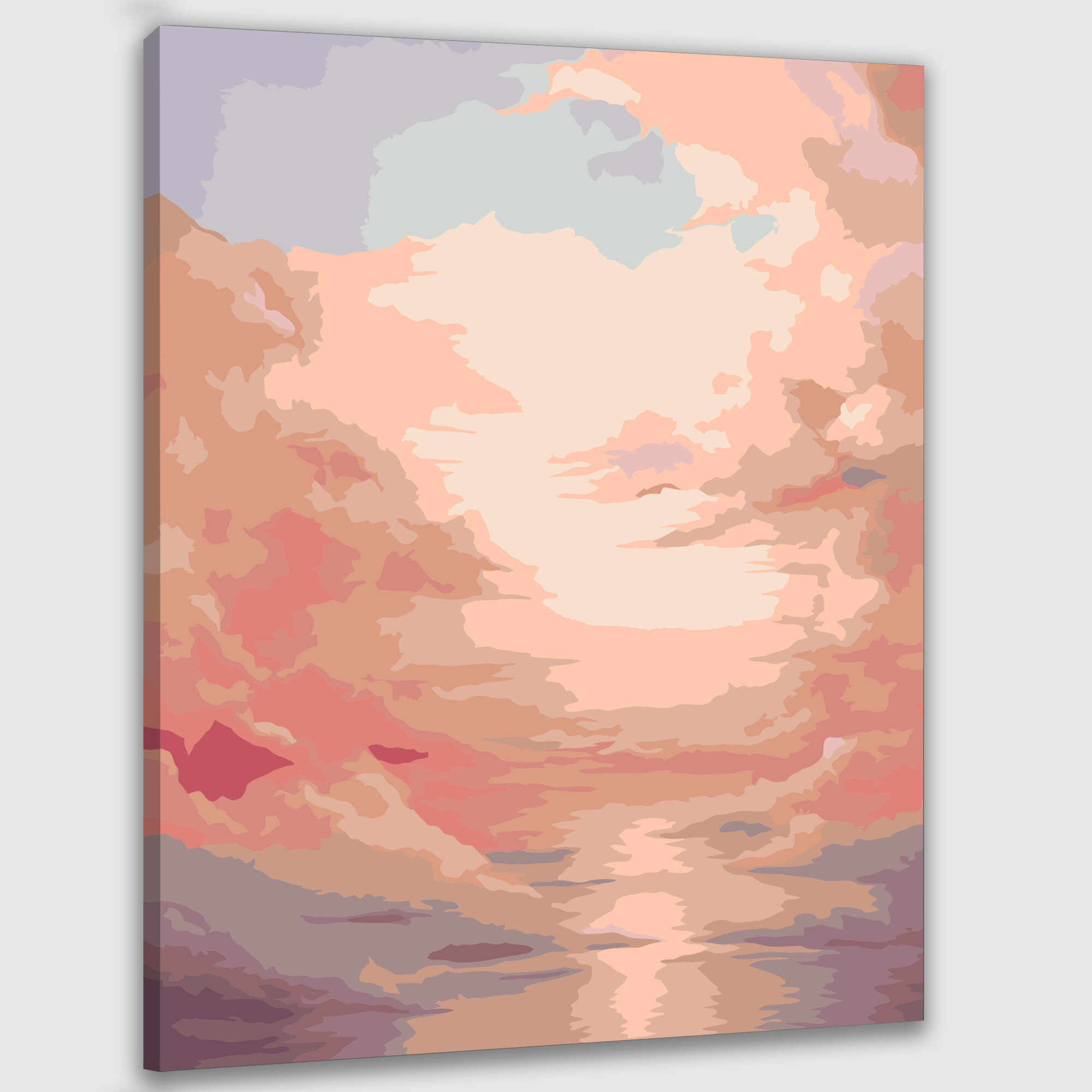 Картина по номерам 40x50 см, акварельная картина, закат, розовые тона, облака, мягкие мазки, кисть, спокойствие