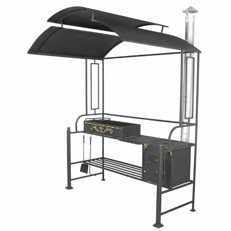 Мангал с крышей и печкой под казан металлический для дачи в стиле лофт мангальная зона с крышей из металла, толщина 5 мм