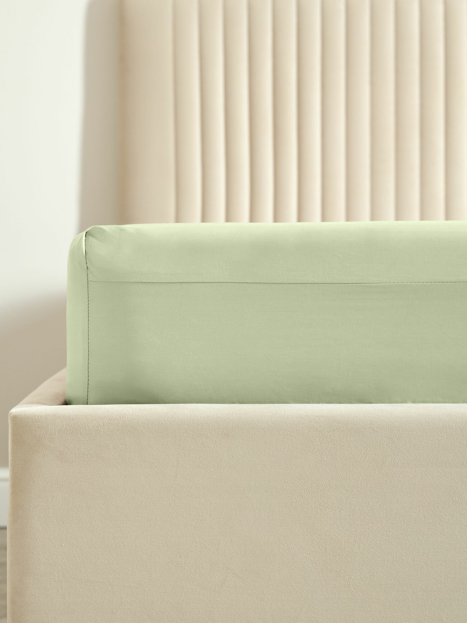 Простыня на резинке сатин 200х180х25 "Cozy Home"рис. 41321-1 Зелёный туман/Fog Green