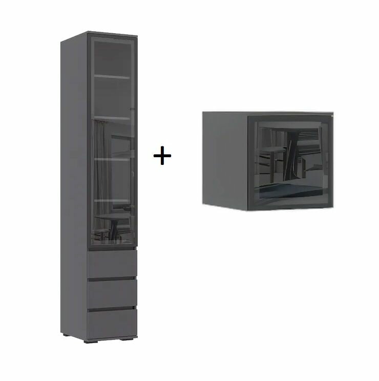 Норд Пенал-стекло 40 см. с ящиками + антресоль. Графит