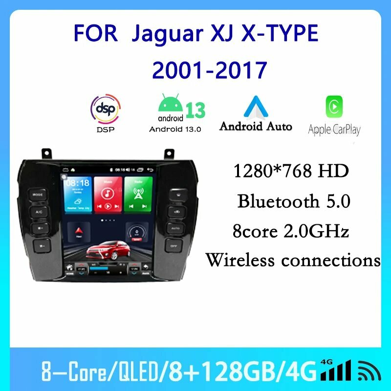 Автомобильный радиоприемник Pentohoi для Jaguar XJ X-TYPE 2001-2017 Carplay Auto Android стерео экран Tesla мультимедийный плеер 8G + 256G 4G WIFI 8 128