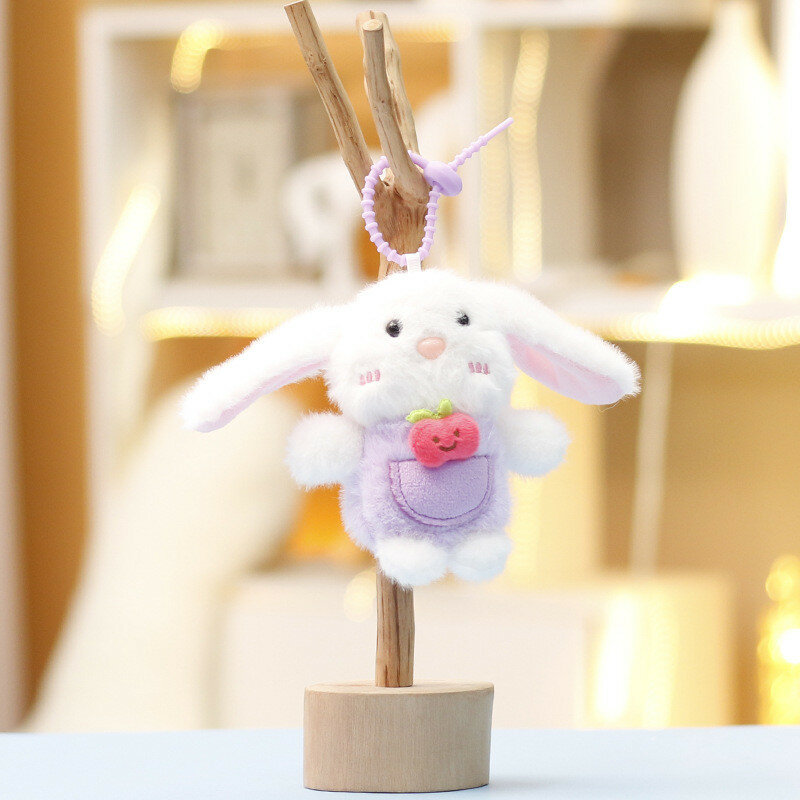 Fluffy cartoon bunny plushie with keychain for decoration and collectors