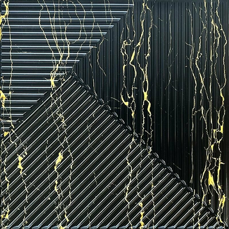 Стеновые панели "Яркий черно-золотой мрамор", ПВХ, матовый, 1 шт, 30x30 см