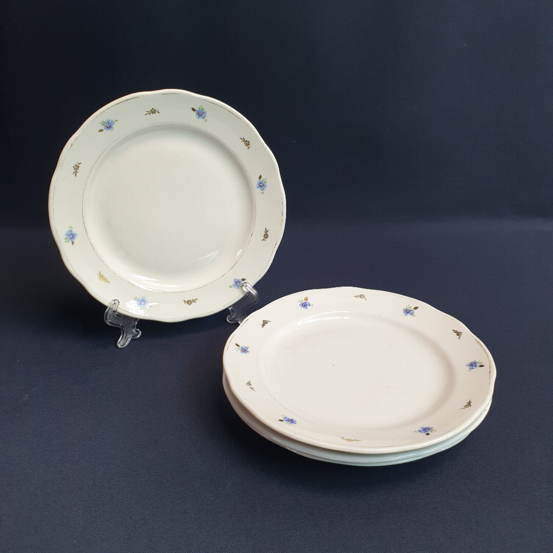 Набор из 4 пирожковых тарелок Дулево, фарфор деколь позолота 17 см, винтаж СССР