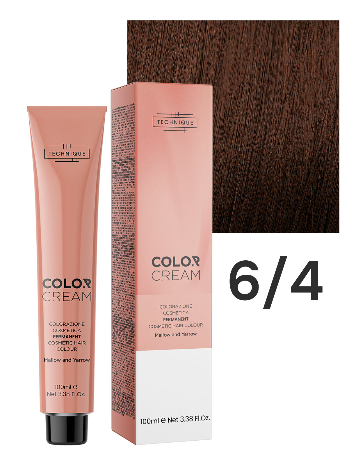 Перманентная крем-краска для волос Technique Color Cream Permanent Cosmetic Hair Colour 6.4 Темный русый Медный, 100 мл