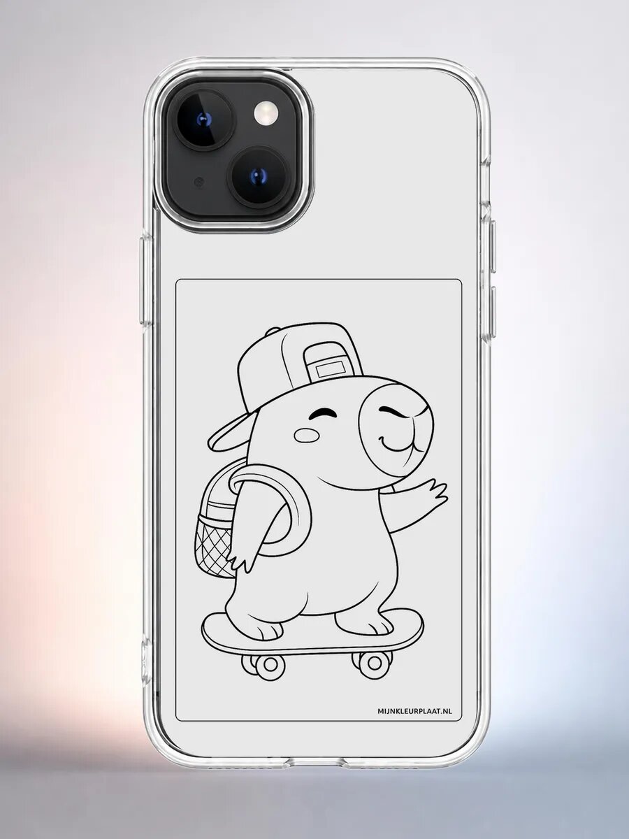 Чехол iPhone 13 капибара на скейте силиконовый