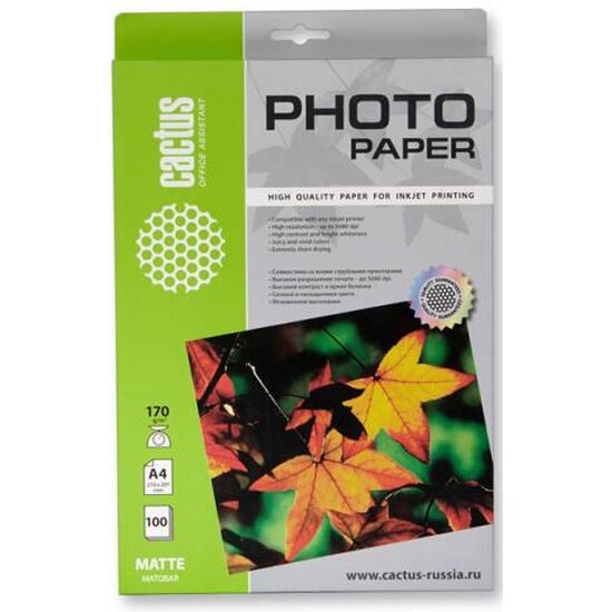 Фотобумага Cactus CS-MA4170100 матовая A4 170 г/м2 100 листов