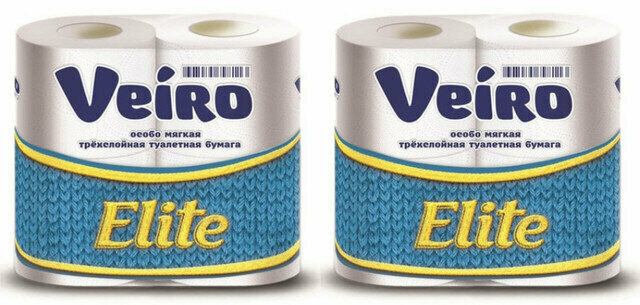 Вейро Туалетная бумага Elite 3-х слойная белая, 4шт/уп, 2уп/