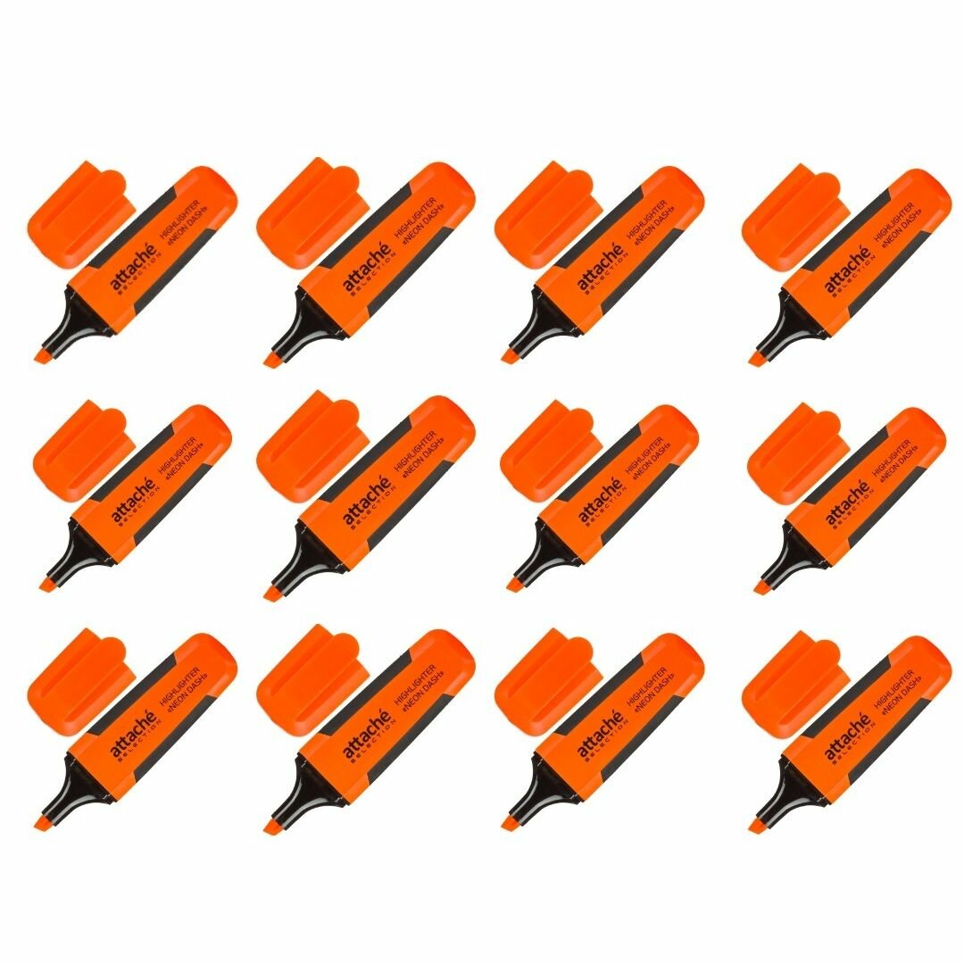 Attache Selection Маркер текстовыделитель Neon Dash, 1-5мм, оранжевый, 12 шт.