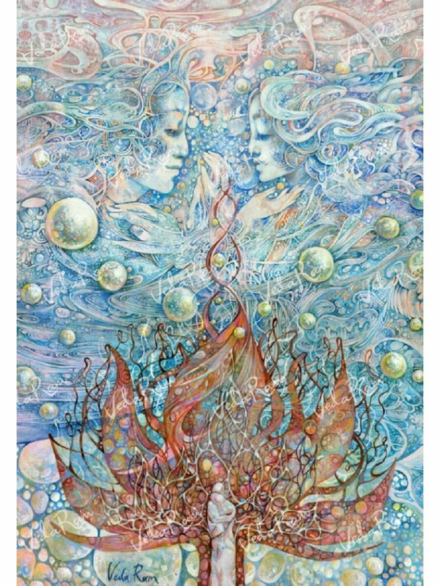 Картина-медитация на ткани с бамбуковыми палочками