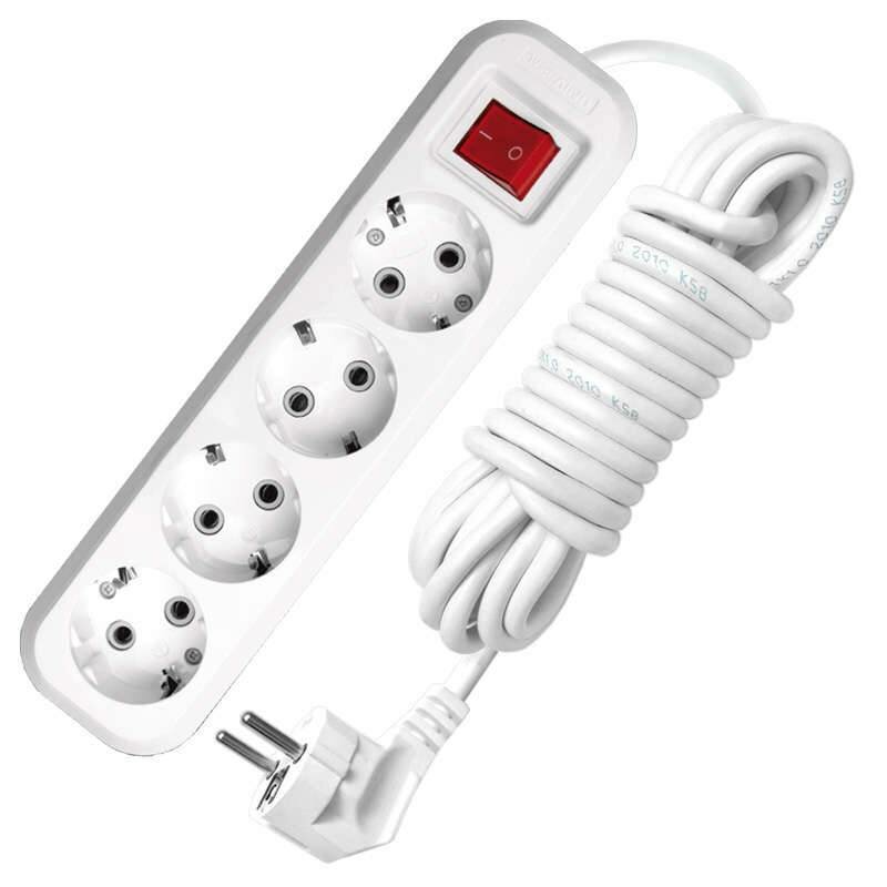 Удлинитель бытовой Universal S-304, 4 гнезда с заземлением, длина кабеля 5 м, с выключателем, 10А
