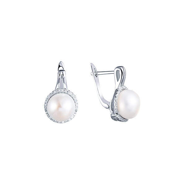 Серьги ЗлатаМира, серебро, 925 проба, фианит, жемчуг культивированный