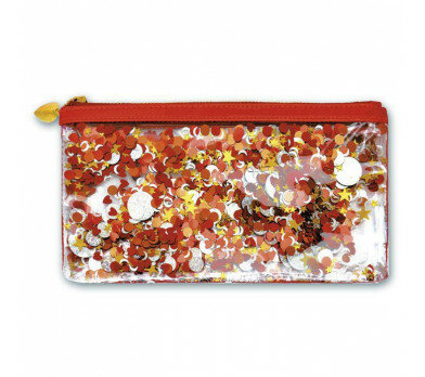 Косметичка на молнии с одним отделением красного цвета с ПВХ-пайетками 46427