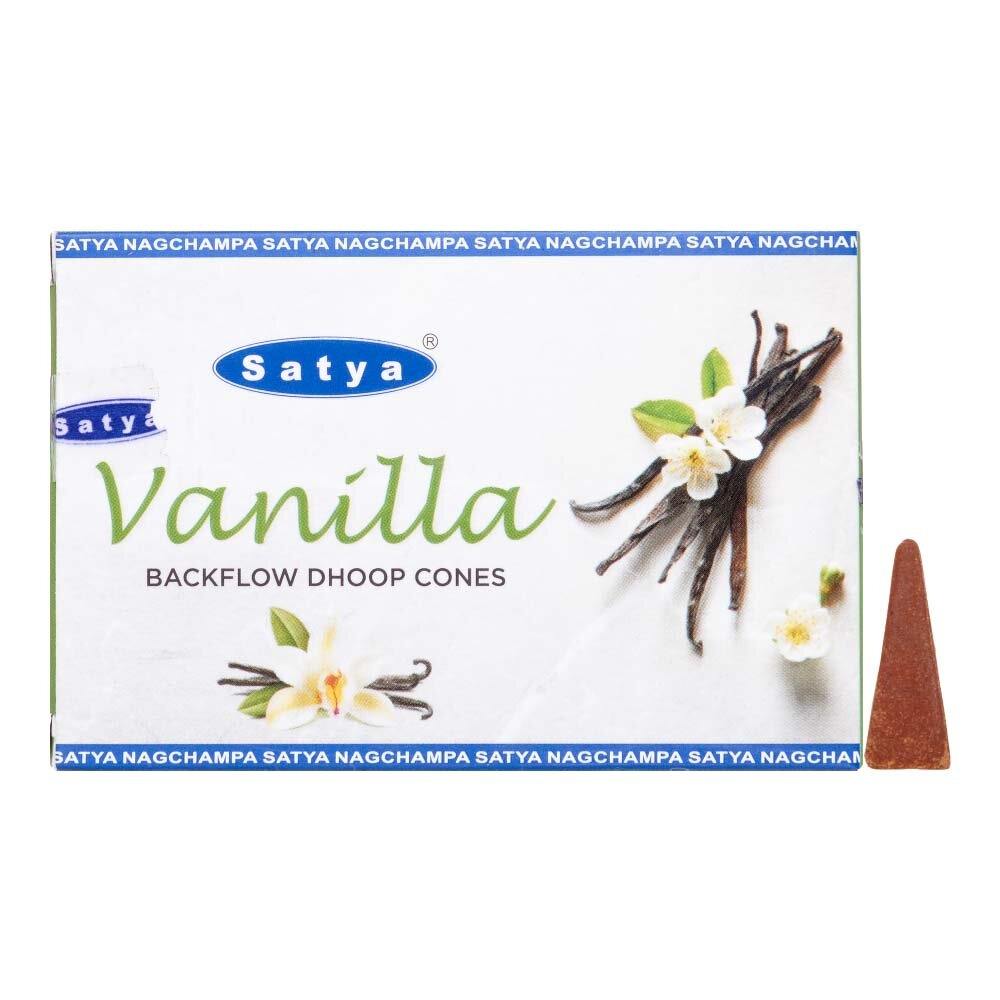 VANILLA Backflow Dhoop Cones, Satya (ваниль благовония конусы стелющийся дым, Сатья), уп. 10 конусов.