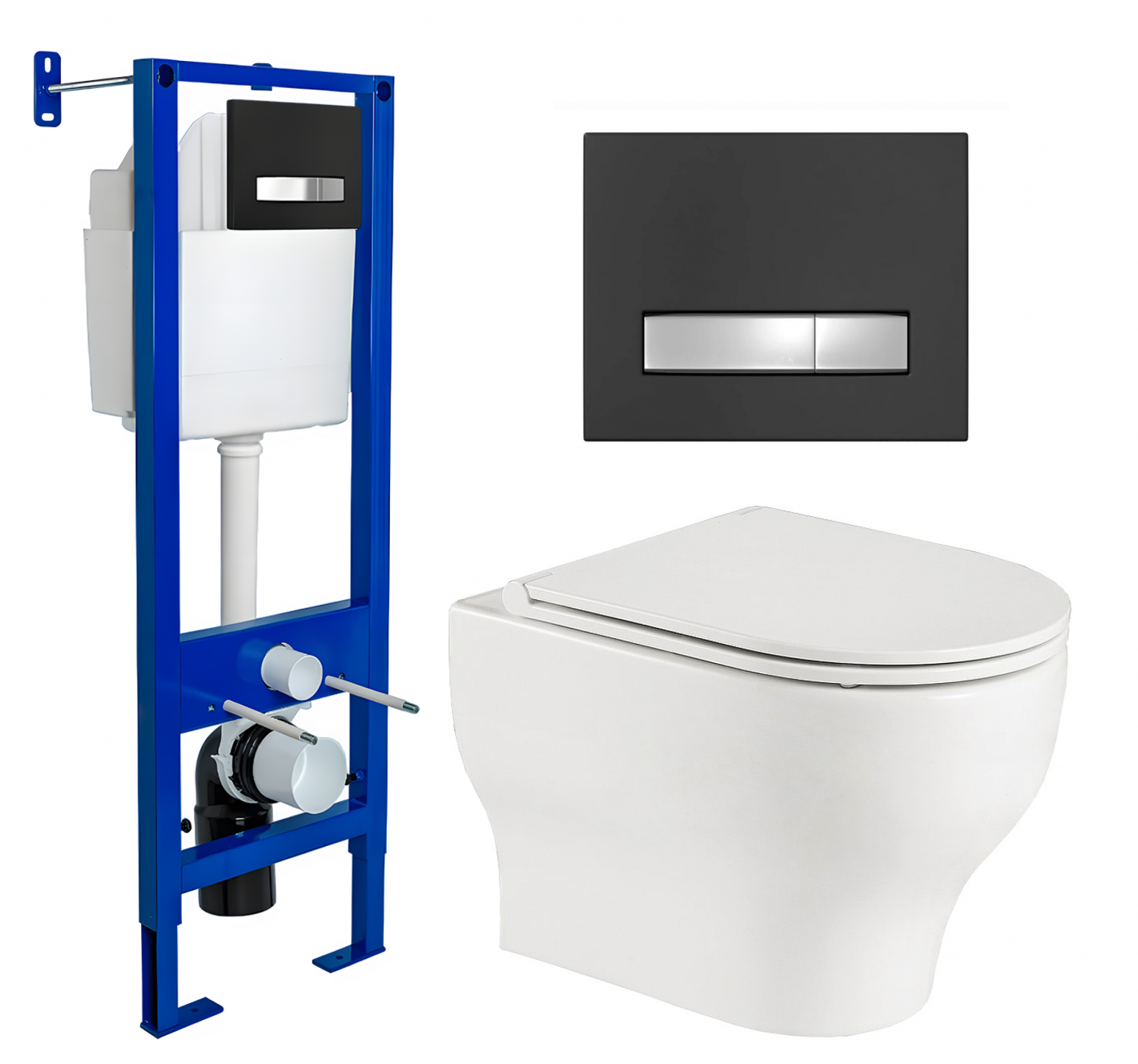 Комплект 3 в 1 инсталляция Berges Atom Line 410 + Подвесной унитаз WeltWasser Erlenbach 004 GL-WT + кнопка черная, хром