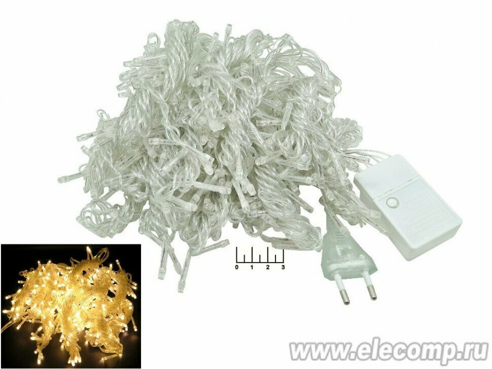 Гирлянда светодиодная занавес белая теплая 2.5*3м 320LED 16 ниток (прозрачная нить) CL-320WW