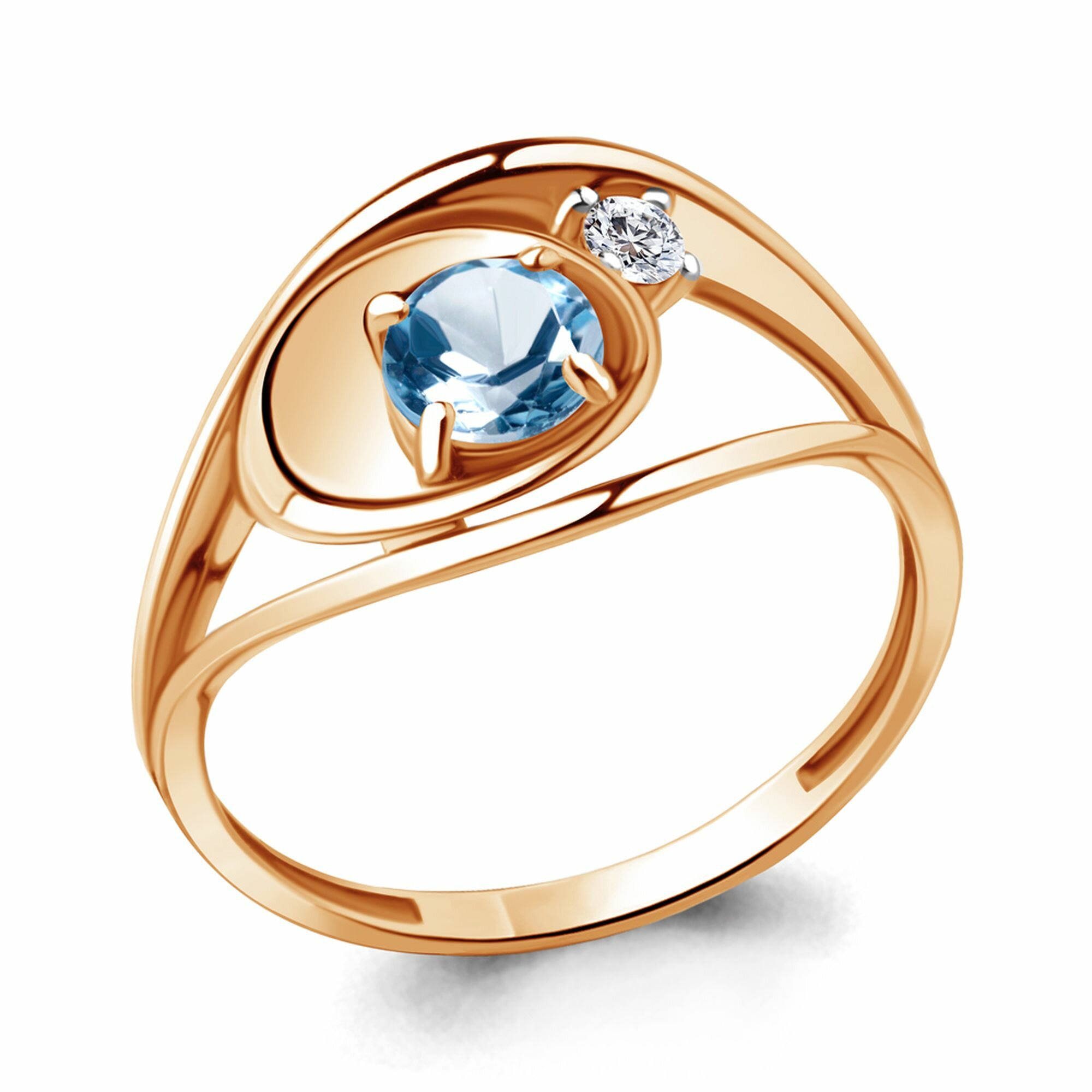 Кольцо, серебро, 925 проба, золочение, фианит, топаз