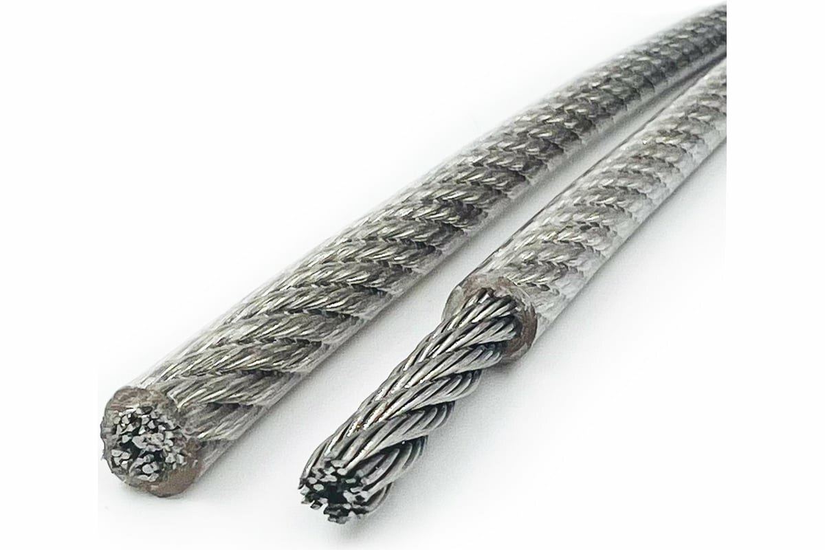 Нержавеющий трос в пвх оплетке KREPFIELD 2,0/3,0 мм, сталь а4, плетение 7x7, средней мягкости, 100 м 814593А4ТРОС2,0х3,0ММ-100