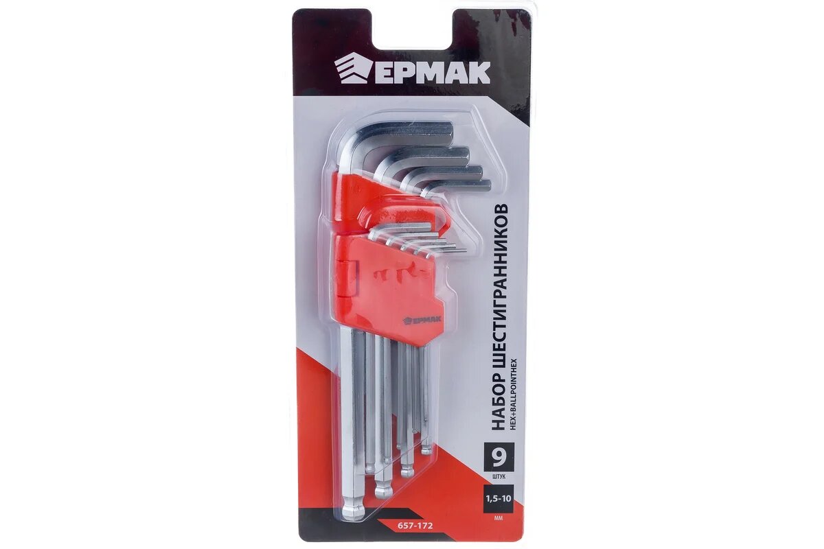 Ермак Набор шестигранников HEX+BallpointHex, 9 шт (1.5-10мм), блистер, JF 2160A 657-172