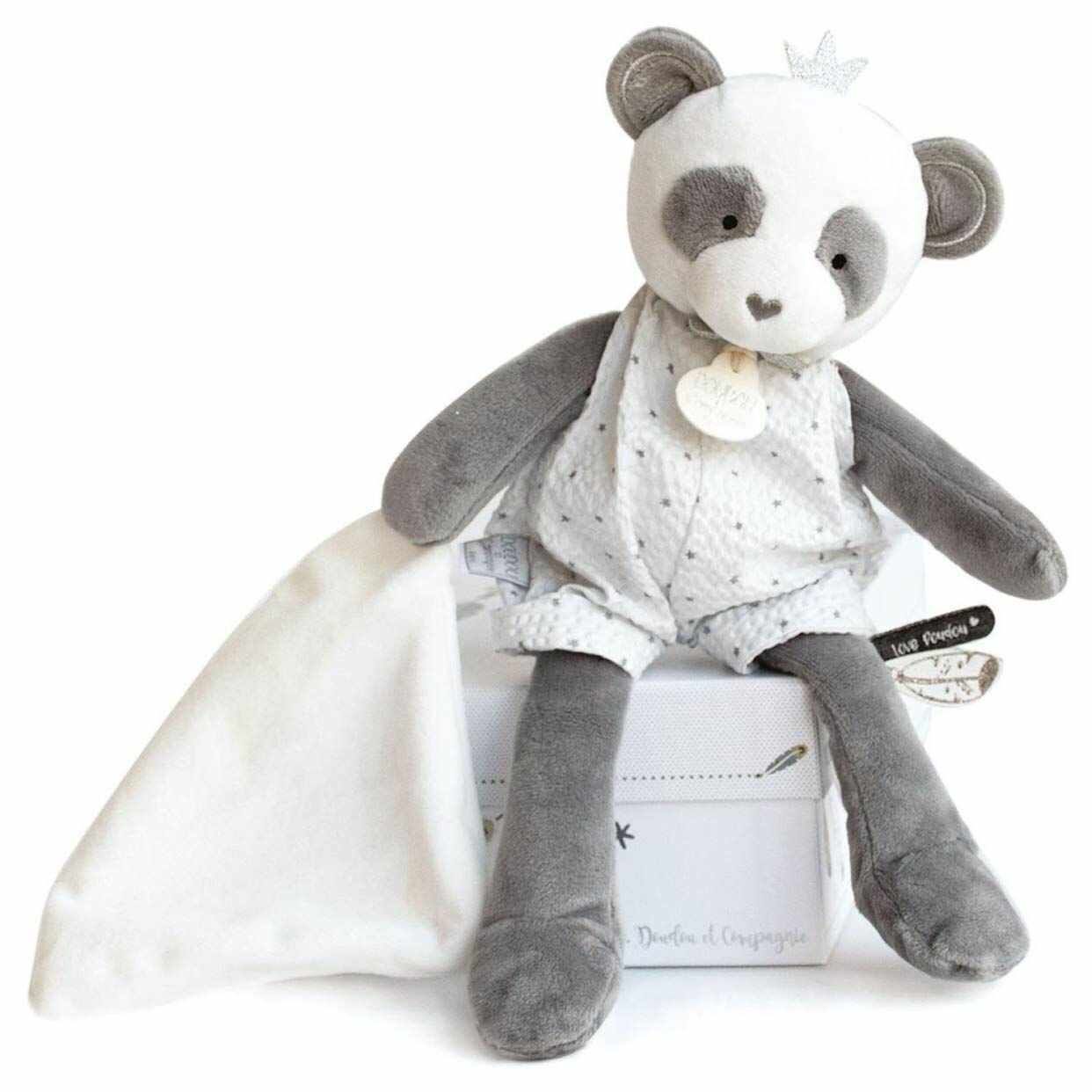 Панда с комфортером в подарочной коробке, франция Doudou et compagnie, Peluche panda gris avec doudou Attrape-reves
