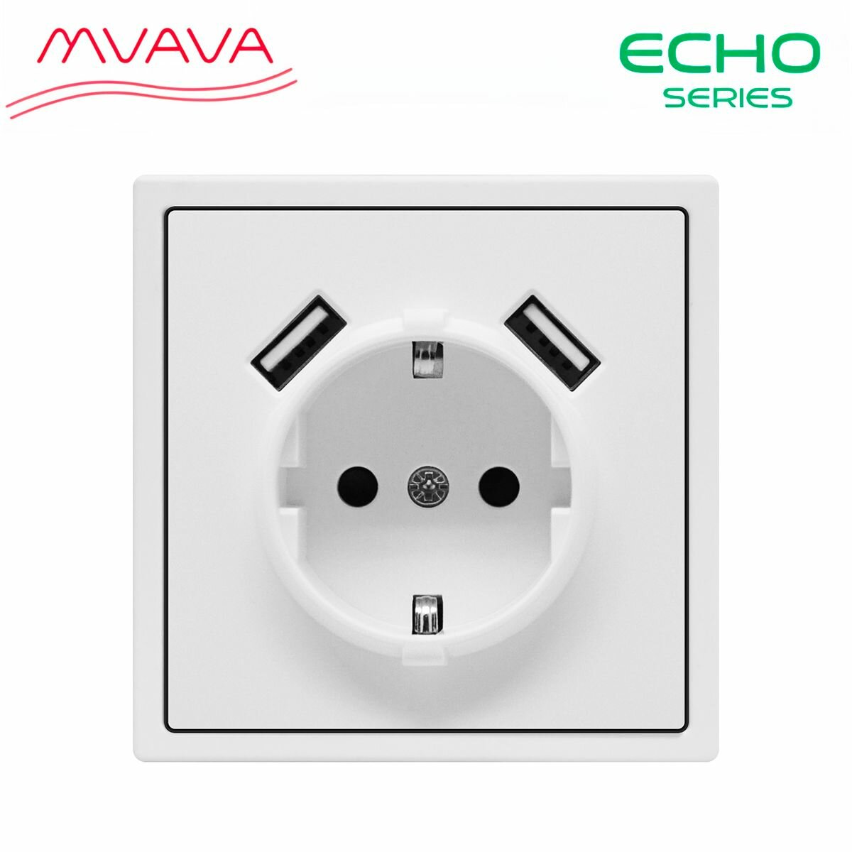 Розетка с USB-A MVAVA Echo, зарядка 10Вт, встраиваемая, стекло, с заземлением, белая