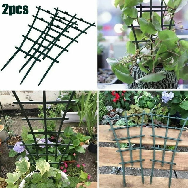 2X Small Garden Climbing Trellis Vegetables Flowers Tie Support Pot Frame, 15CM, Green, Plastic, 25cm Length, 5.5cm Underside Width, 2pcs