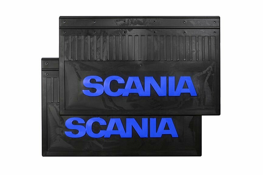 Брызговики SCANIA LUX, задние, черные, с синей надписью, резина, 2 шт