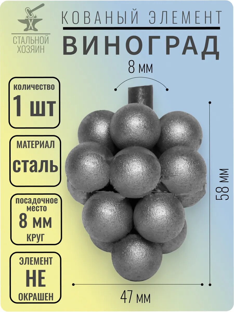 1 шт. Декоративный кованый элемент Виноградная гроздь 58х47 мм