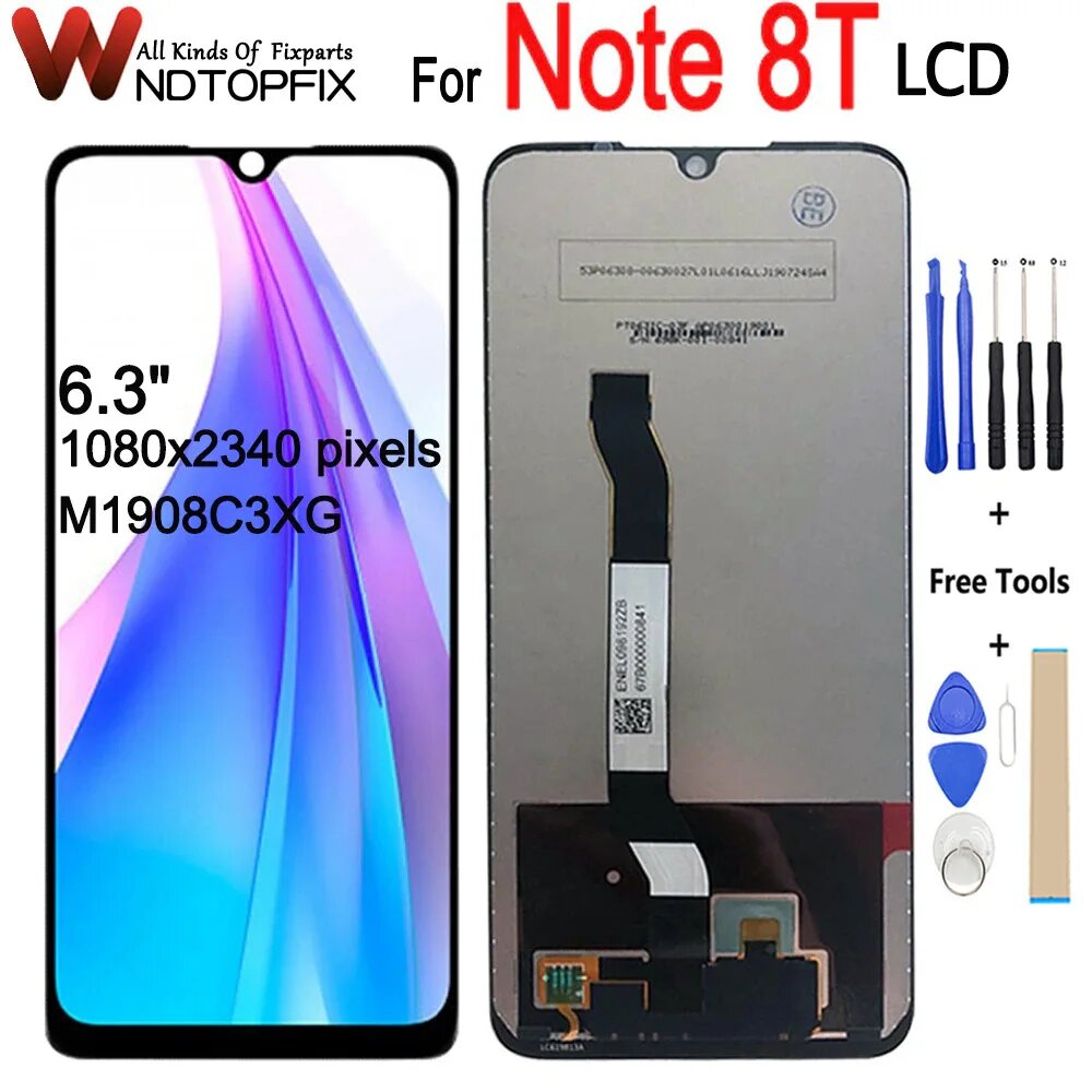 6,3 "для Xiaomi Redmi Note 8T ЖК-дисплей с сенсорным экраном и дигитайзером в сборе, замена M1908C3XG для Redmi Note 8 T ЖК-дисплей Blue With Frame