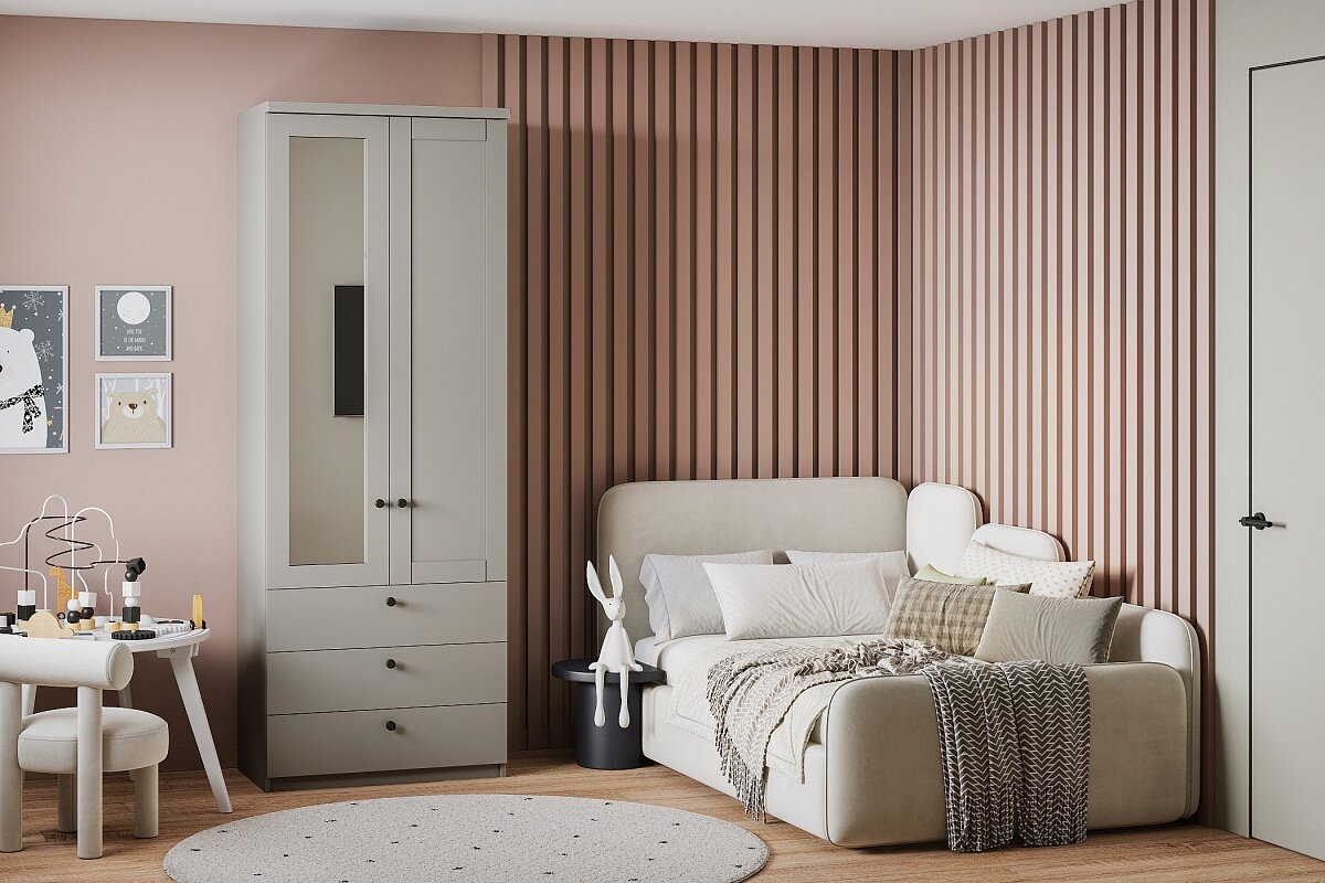 Шкаф распашной МебельЛэнд24 София РАХ - 18 МДФ Кашемир 80x50x270 бежевый для одежды двухдверный с 3 ящиками с зеркалом