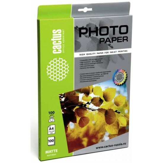 Фотобумага Cactus CS-MA4100100 A4/100г/м2/100л. матовая для струйной печати