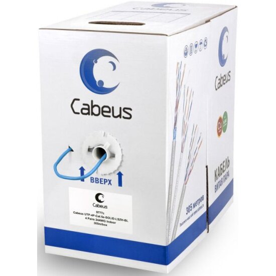 Кабель витая пара Cabeus UTP-4P-Cat.5e-SOLID-LSZH-BL UTP (U/UTP), категория 5e, 4 пары (24 AWG), одножильный, синий, LSZH