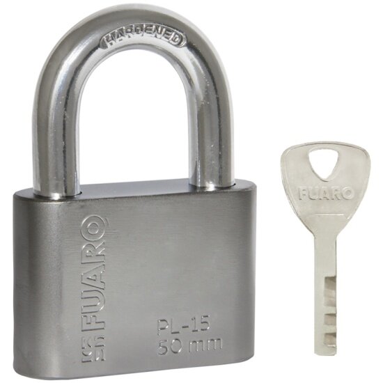 Замок навесной Fuaro PL-WEATHER-1550 Nickel 4 fin key ( PL-15-50) диск. /блистер